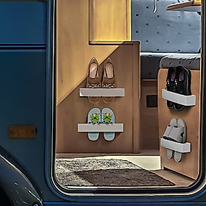 Nirxxiy Adjustable Hanging Shoe Organizer - Plastic Wall Mounted Shoes Rack, Over the Door Shoe Organizer, RV Storage, Shoe Rack for Door - 4 Pack with Sticky Hanging Strips (White)