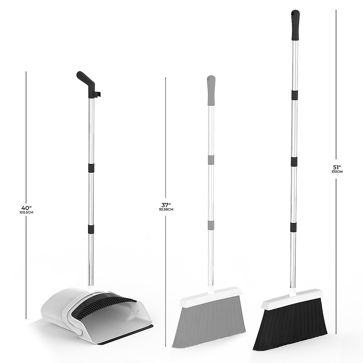 Broom and Dustpan Set for Home - Premium Long Handled Broom Dustpan Combo - Upright Standing Lobby Broom and Dust Pan Brush w/ Handle - Great Edge, Lightweight and Robust