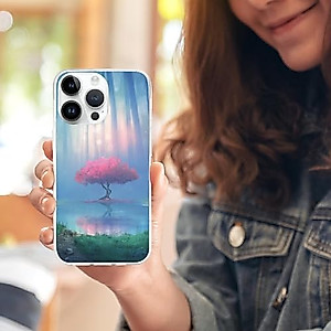 Niapessel Compatible with iPhone 15 Pro Max Case Pink Cherry Tree in Forest Print Shockproof Protective Phone Cases Slim Thin Cover TPU for Women Men Boys Girls