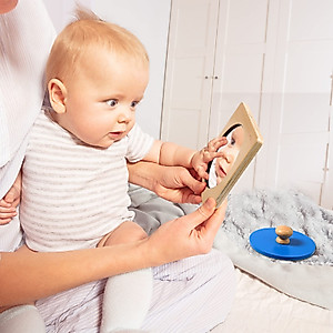 Civaner Montessori Mirror Puzzle Baby Peekaboo Knob Puzzles Colorful Baby Mirror Toy Wooden Geometric Shape Puzzle Sensorial Toys Birthday Gifts for Toddler Preschool