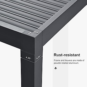 PURPLE LEAF Louvered Pergola 10' x 13' Outdoor Aluminum Pergola with Adjustable Roof for Deck Backyard Garden Grey Hardtop Gazebo