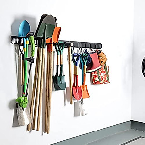 QualStorage Tool Storage Rack 15 PCS Adjustable Heavy Duty Garden Organizer Wall Mount Garage Hanger(11 Hooks, 4 Rails)