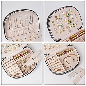 ProCase Travel Size Jewelry Box, Small Portable Seashell-Shaped Jewelry Case, 2 Layer Mini Jewelry Organizer in PU Leather, Earring Necklace Bracelet Ring Holder Box for Women Girl -Black