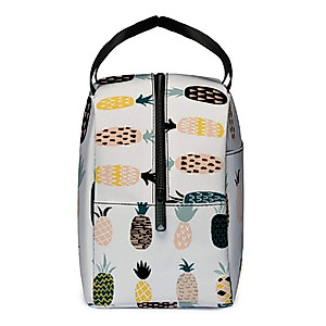 Lunch Bag, Cute Kids Reusable Cooler Lunch Tote Bag Insulated Leakproof Lunch Box Container with Front Pocket for Girls Boys School Work Picnic (Whte Pineapple)