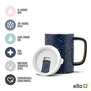 Ello Campy 11oz Stainless Steel Travel Mug with Handle and Leak-Proof Slider Lid, Reusable, Vacuum Insulated, Perfect for Coffee or Tea, Home, Gift, Travel, Office, BPA Free, Xavier Navy