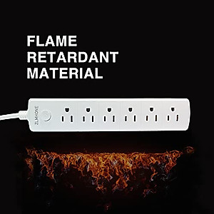 Power Strip with 6 Feet ZLMHONE Mountable Flat Plug Power Strip with 6 Outlets for Home, Office, Dorm