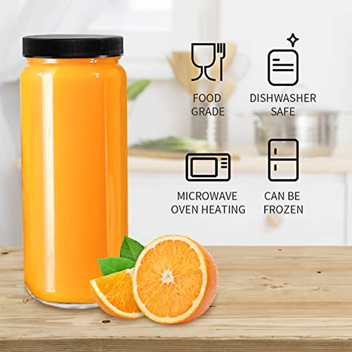 8 Pack 16OZ Glass Juice Bottles with Caps - OAMCEG Smoothie Cups with Airtight Lids and Straws, Reusable Juice Bottles for Juicing, Glass Drinking Mason Jars Juicing Bottles Travel Bottles Water Cups