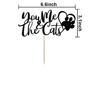 You Me & the Cats Cake Topper, Mr & Mrs Wedding Cake Decors, Bride and Groom Wedding Party Decorations, Cat Lovers Party Supplies, Black Glitter