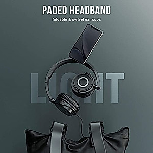 Nasuque Headphones with Microphone, Lightweight Foldable on Ear Headset for Kids Teens Adults, Wired Stereo Headphones with Deep Bass, Portable Design for Home Office Travel Virtual Schooling, Black