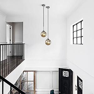 KCO Lighting Modern Glass Globe Pendant Light Nordic Brushed Nickel Pendant Lights Single Glass Ball Chandelier Adjustable Hanging Light Fixtures Kitchen Pendant Lighting Over Island (Amber)