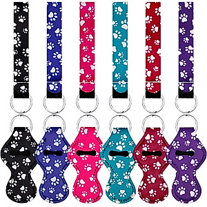 6 pcs Chapstick Holder Keychains with 6 pcs Neoprene Wristlet Keychain Lanyards, Vibrant Colors Lip Balm Keychain Holder, Chapstick Keyring Holder Portable Lipstick Holder Keychains (C 6 pairs)