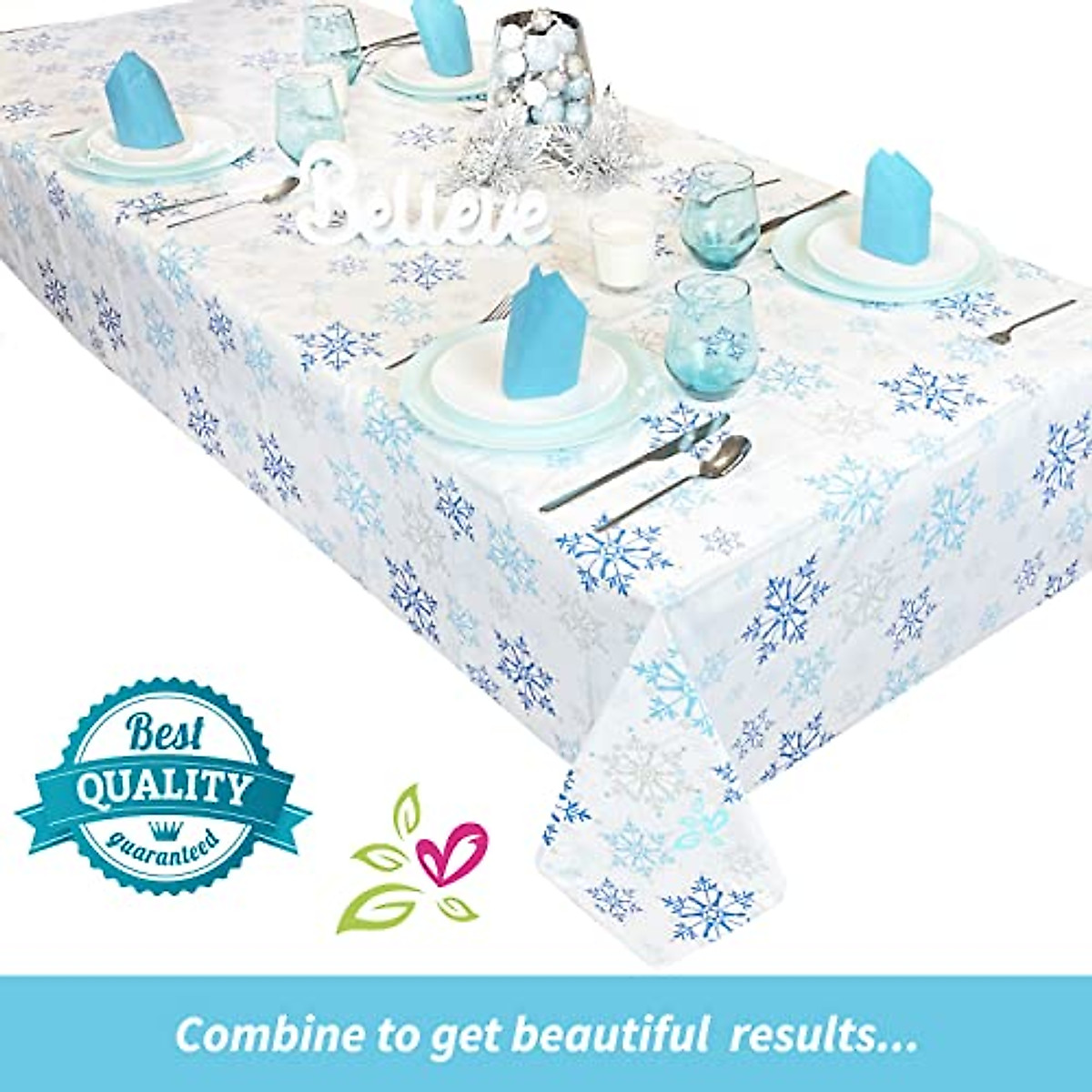 DECOSTYLE, Premium Disposable Table Cover, Frozen, elsa, Snowflake, Crystal, Parties, Winter Theme, Plastic, Birthday Party, Rectangular Decorations, Tablecloth, Table Cloths 54 Inch x 108 Inch