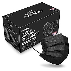 FriCARE Made in USA, 4-ply Black Disposable Face Mask ECOGUARD, ASTM Level 3 Performance Proven in Third Party Independent Labs Studies Pack of 50