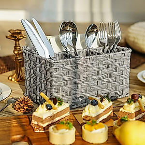 GRANNY SAYS Utensils Holder, Caddy Cutlery Holder Silverware, Utensils Organizer, Wicker Picnic Baskets with Handle, Spoon Holder for Party, Basket Holder for Kitchen Table, Cabinet