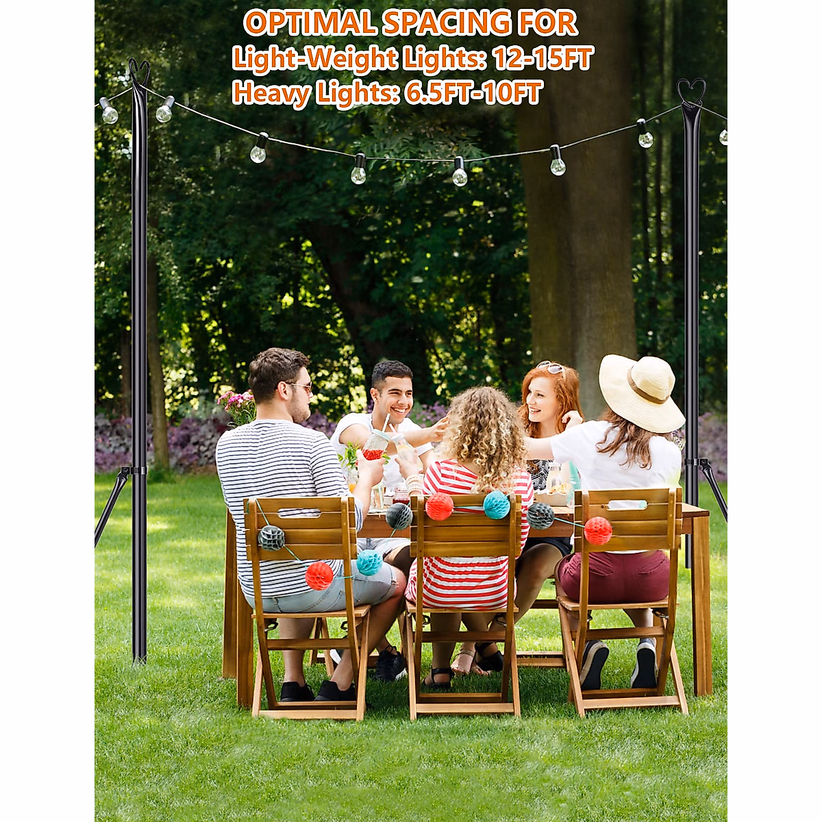 LOPANNY String Light Poles - 2 Pack 9.8 FT for Outside Hanging - Backyard, Garden, Patio, Deck Lighting Stand for Outdoor Parties, Wedding