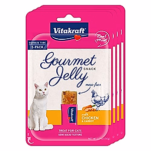 Vitakraft Gourmet Jelly Squeezable Cat Treats - Chicken and Carrot - Tasty Gelatin Cat Snack - Great for Hand Feeding - Multi Pack of 4