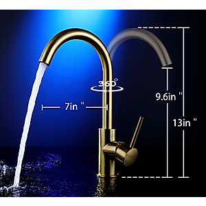 High Arch Kitchen Faucet Brushed Gold,360 Degree Swivel Spout Kitchen Sink Faucet Hot and Cold Water Mixer, Modern Lead-Free Commercial Bar Sink Faucet fit for 1 Hole Single Handle Faucet Anti-Rust