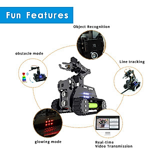 Gewbot DIY Robot Model Kit for Raspberry Pi 4/3 Model B+/B WiFi Wireless Smart Robot Car Kit with 4-DOF Robotic Arm/OpenCV Target Tracking/Video Transmission Rasptank Robotic Kit with PDF