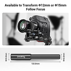 SmallRig 12mm to 15mm Rod Clamp Adapter, 12cm (4.7 Inch) Aluminum Alloy Rod with M12 Inner Thread, Designed for DJI RS2 RSC2 and Follow Focuses - 3681