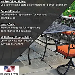 Project Patio - Rocker Spring Plate 3 Inch x 5 Inch, Universal Fiberglass Replacement Part for Swivel Rocking Chair, Outdoor Furniture Repair - 2 Pack