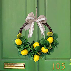 QCUTEP 15.7inch Spring Fruit Wreath Front Door Wreath Artificial Yellow Lemon Wreath for Home Garden Front Door Indoor Wall Decorations
