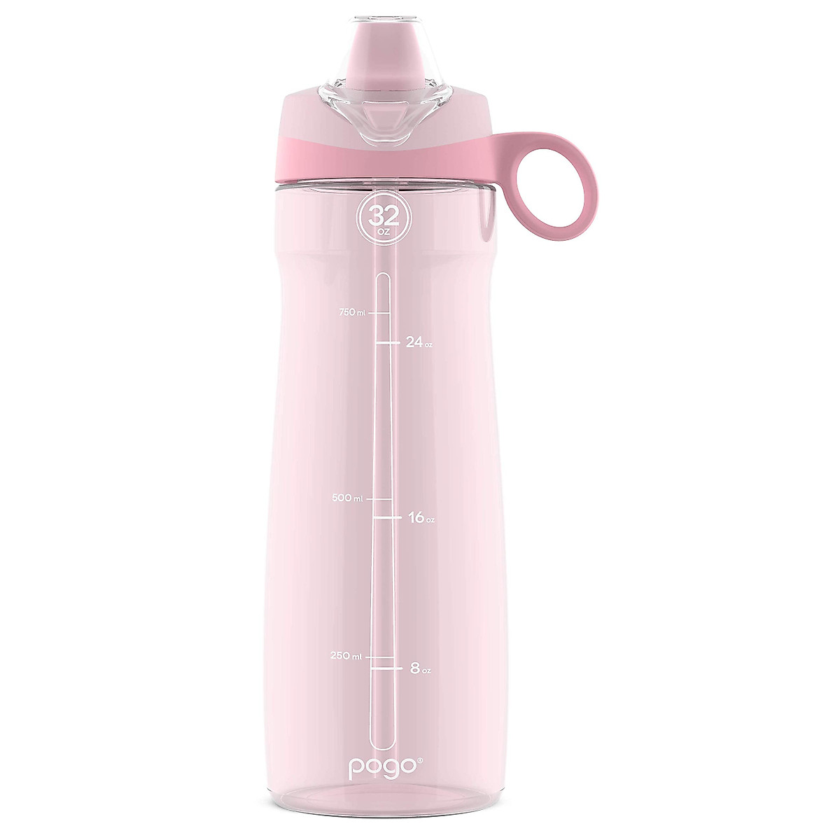 Pogo BPA-Free Tritan Plastic Water Bottle with Soft Straw, 32 Oz, Pink Satin