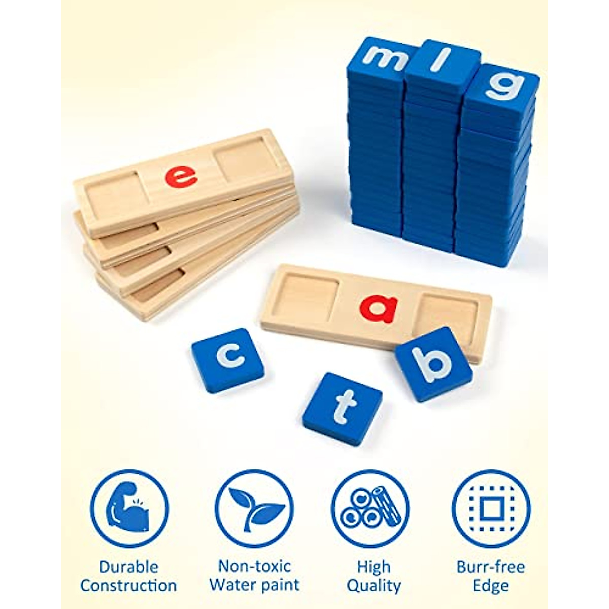 Coogam Wooden Short Vowel Reading Letters Sorting Spelling Games, Sight Words Learning Flashcards Alphabet Puzzle Montessori Educational Toy Gift for Kids 3 4 5 Years Old