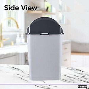 Superio 1.25 Gal Mini Plastic Trash Can with Swing Top Lid, Small Grey Waste Bin for Countertop, Desk, Vanity, Bathroom 5 Quart (WhiteSmoke/Grey)