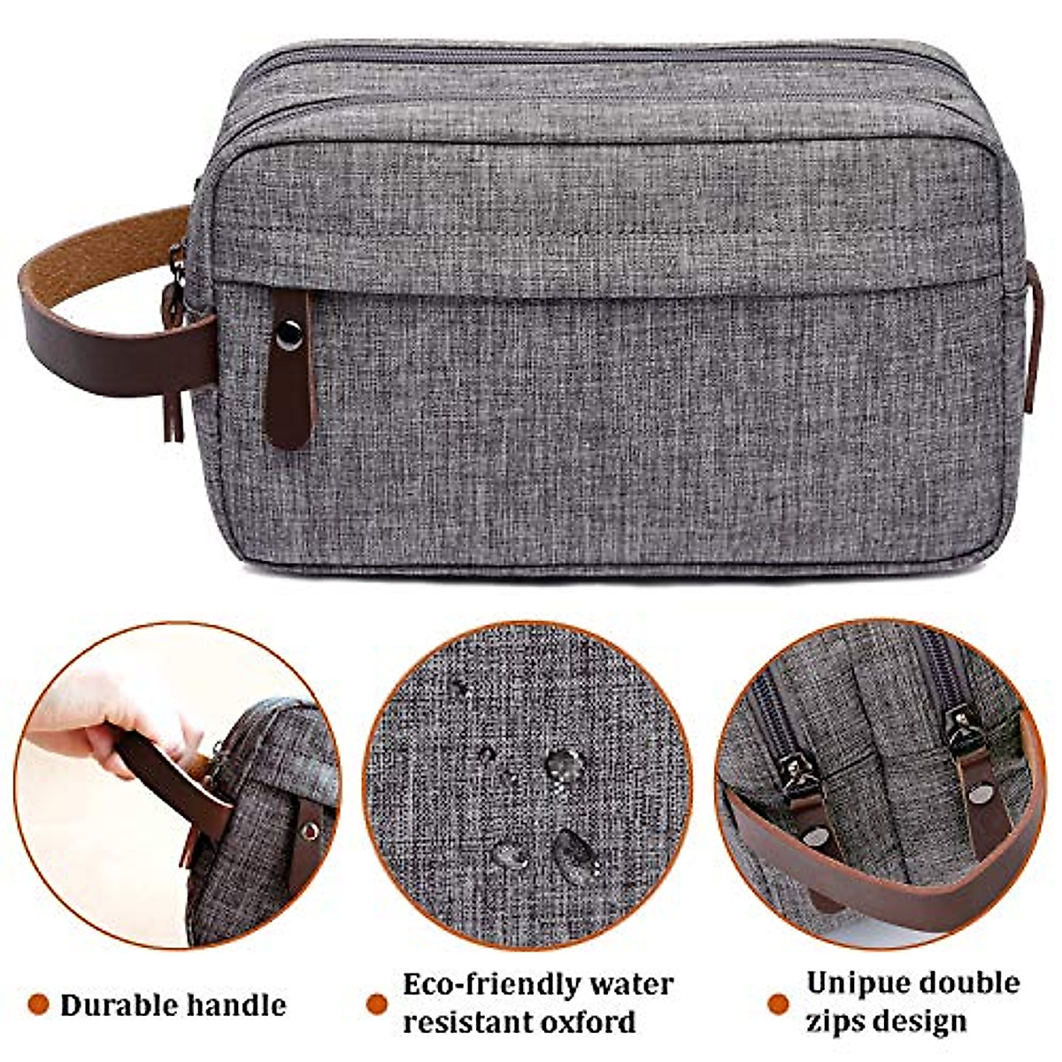 Men and women's Toiletry Bag Dopp Kit Travel Bathroom Bag Waterproof Shaving Shower Cosmetic Organizer (Grey)