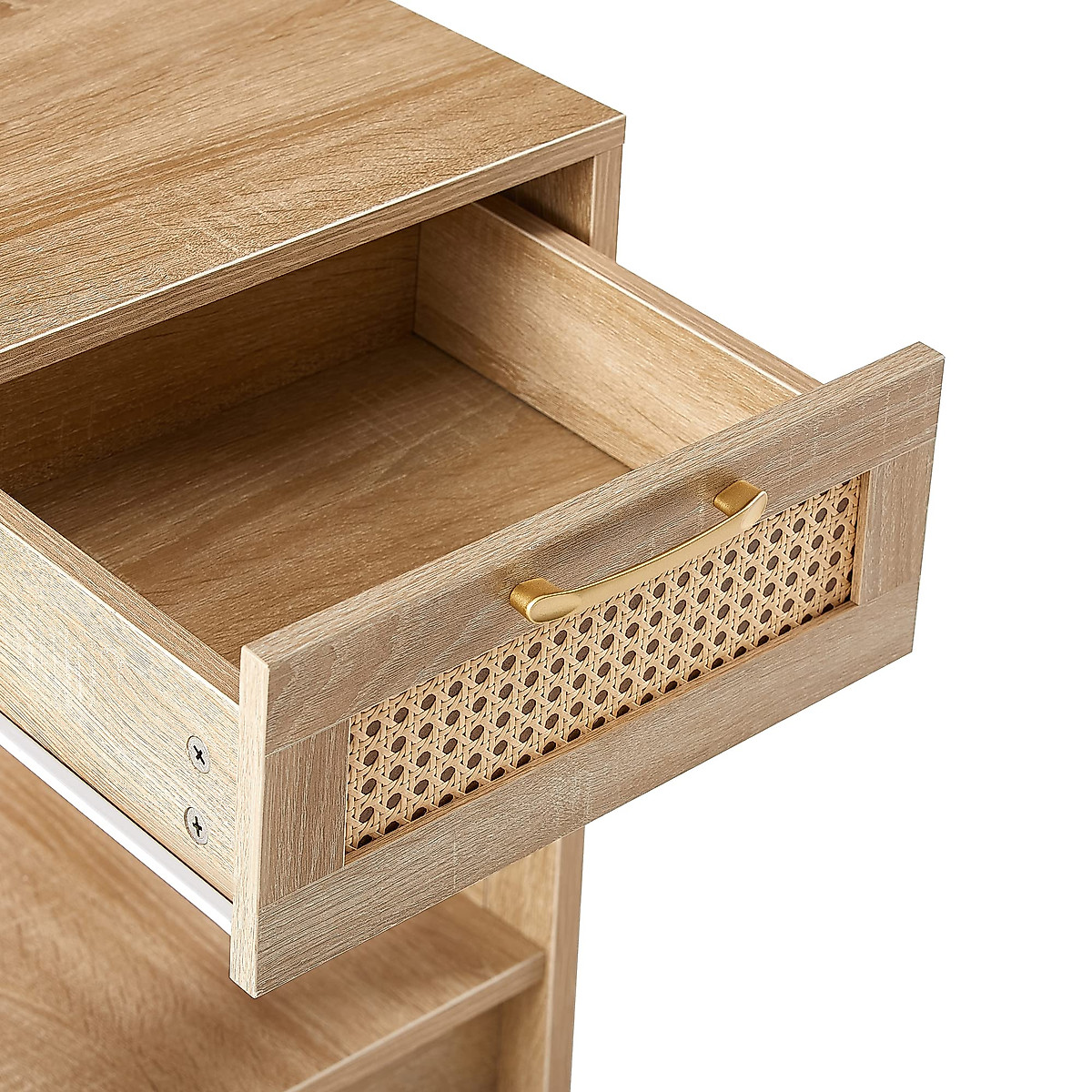 YOUGUO Wood Living Room 3-Piece Table Sets, includes 1 Boho Rattan Coffee Table & 2 End Side Tables Nightstand, Coffee Table and End Table Sets for Living Room Accent Furniture