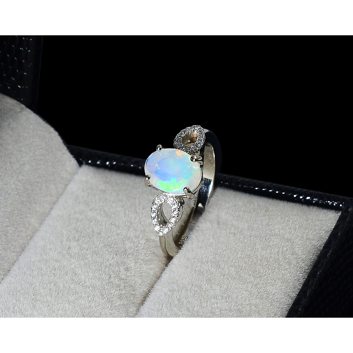 Natural 9X7 MM Ethiopian Welo Cut Opal Gemstone 925 Sterling Silver October Birthstone Wedding Jewelry Engagement Ring Gift For Her (Rose Gold Rhodium Plated Silver, 7.5)