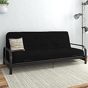 REALROOMS Cozey 8-Inch Spring Coil Futon Mattress, Microfiber, Full, True Black