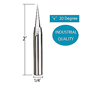 DashHound BRV20 Carbide V-Point Router Bit Wood Engraving Bit “V” 20 Deg with 1/4 Shank and 2” Overall Length 2D&3D Carving