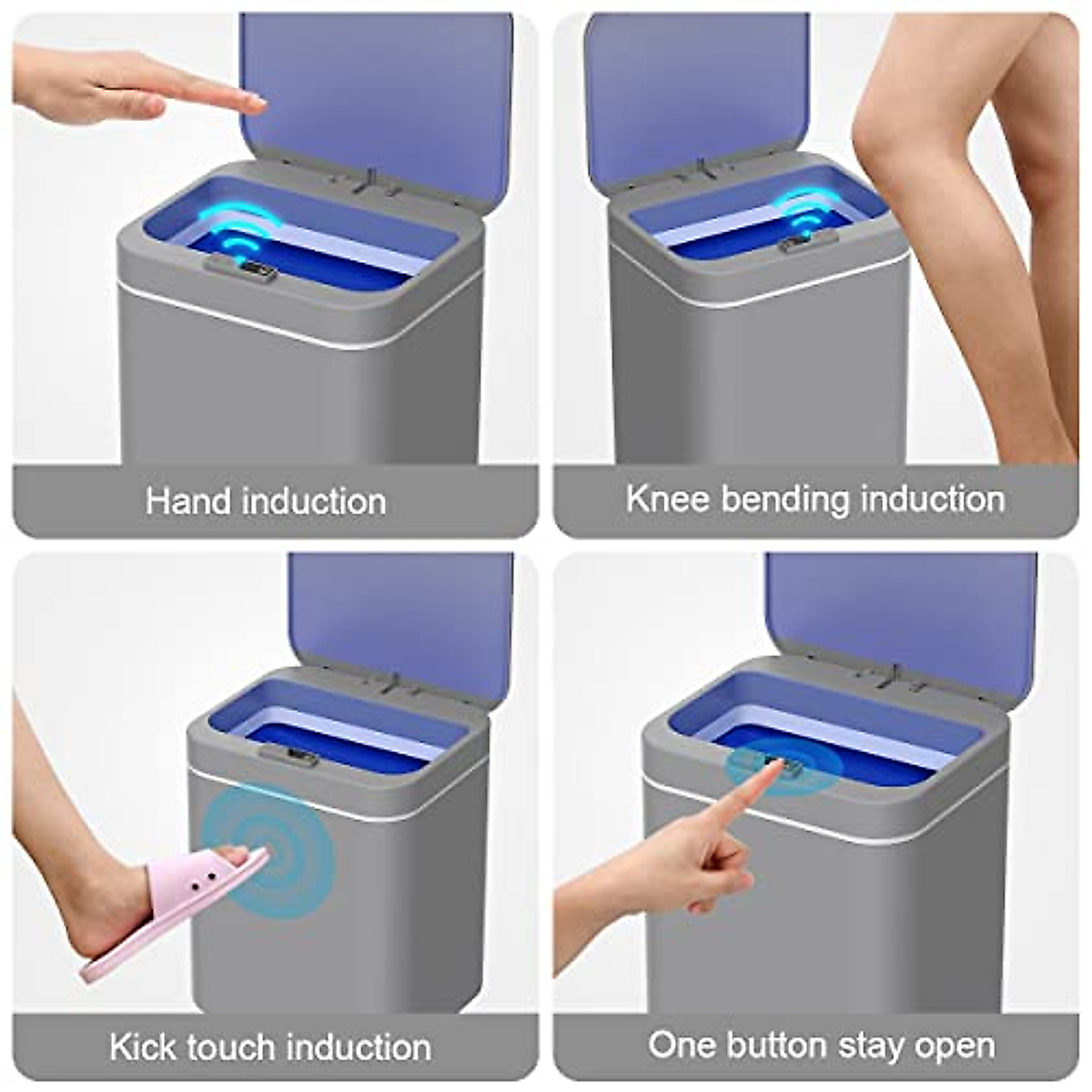Touchless Trash Can with Motion Sensor with Lid, 4.2 Gallon Waste Bin Intelligent Induction Waterproof Trash Can, Household Kitchen Bathroom Office Smart Garbage Bin (Grey)