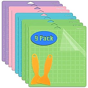 9pcs Replacement Cutting Mat for Cricut Maker/Explore Air 2/ Air/One 12x12 Inch Cutting Mat StandardGrip LightGrip StrongGrip FabricGrip Adhesive&Sticky Non-Slip Cut Mats with 2 Scrapers
