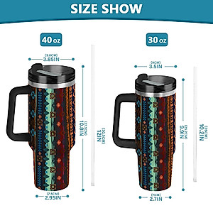 Yasala Car Tumbler with Handle Ethnic Boho Tribal Classic Travel Mug Coffee Cup Insulated Beverage Container Mega Cup for Hot Cold Drinking Thermos Water Bottle Cupholder Friendly 40 oz