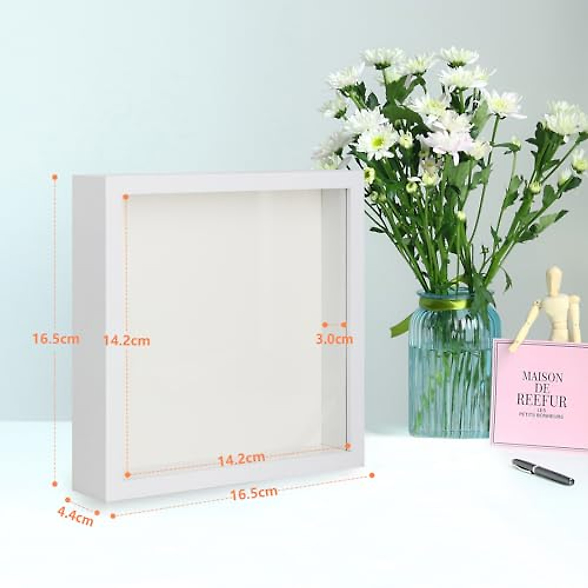 Anhow 2pcs 6x6 Shadow Box Frame, 3D Picture Frame Display Cas with Real Transparent Glass for Photos, Memorabilia, Crafts, Souvenir, Wedding Memories, Baby Items - White/ 1.2 Inch Depth