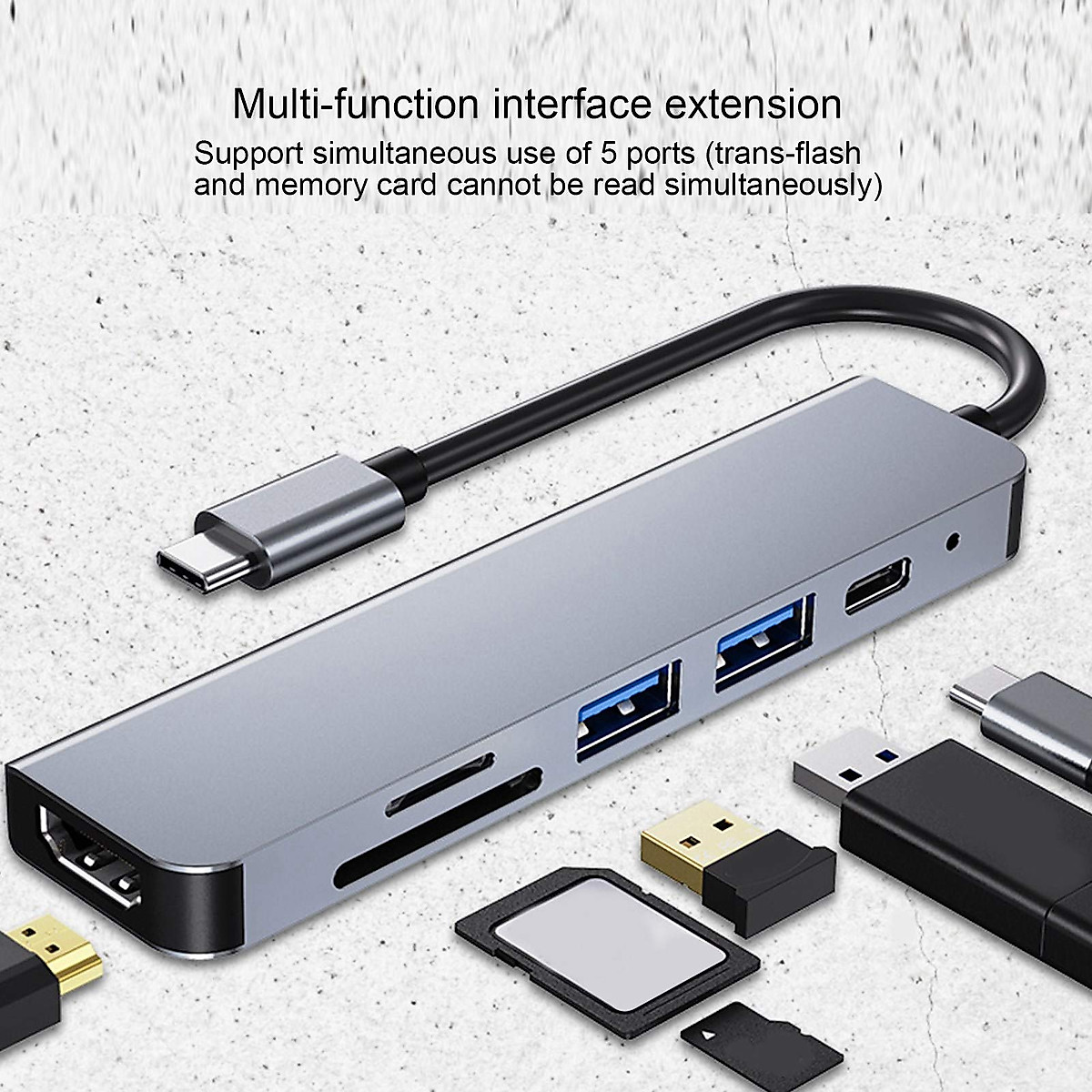 Docking Station Adapter, Type‑C Hub Adapter, 11x3x1cm for Computer Accessory Hard Disk Trans‑Flash Card Travel Use U Disk Memory Card Mouse Key