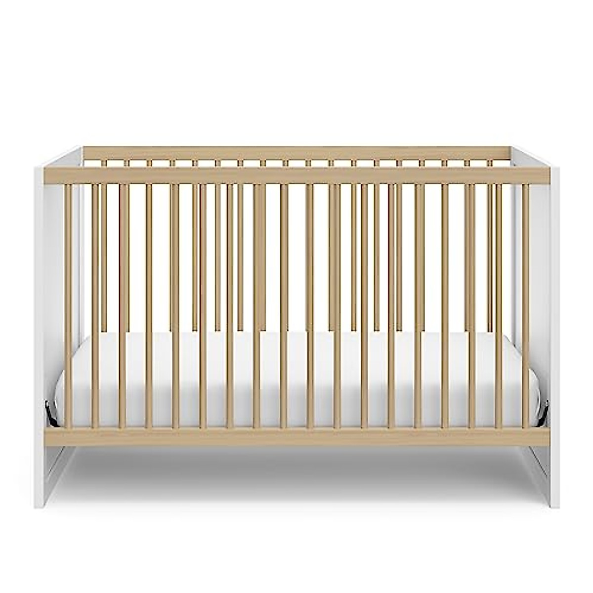 Storkcraft Calabasas 3-in-1 Convertible Crib (White with Driftwood) – GREENGUARD Gold Certified, Fits Standard Crib Mattress, Converts to Toddler Bed, Modern Style, Easy 30-Minute Assembly