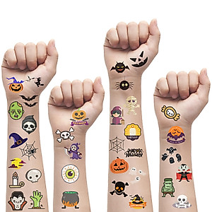 180pcs 60 Designs Halloween Temporary Tattoos for Kids, Children Fake Tattoos Stickers Party Supplies, Pumpkin Lantern Ghost Vampire Tattoo Body Sticker Halloween Party Themed Accessory Decorations