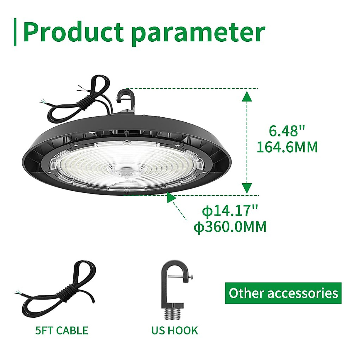 UFO LED High Bay Light with Sensor Base, 120-277Vac, 180W to 240W Adjustable Watt and CCT 3500K to 5000K, IP65 Commercial Bay Lights with 6ft Wire, 0-10V Dim Warehouse Lighting, ETL Listed, 1PK