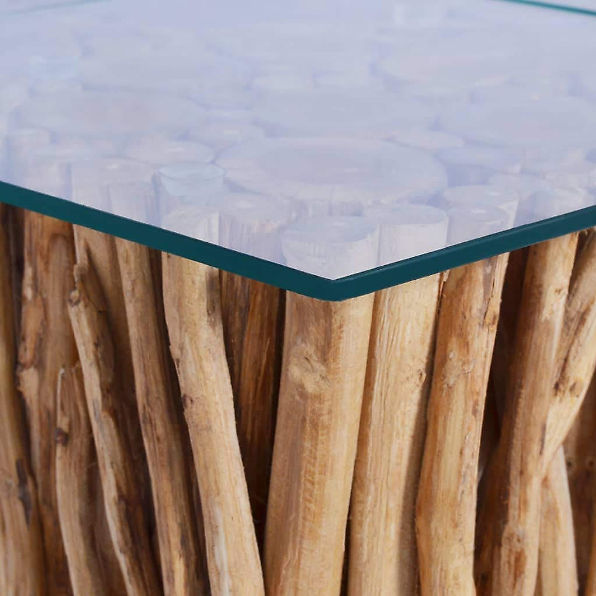 QJBSAVVA Coffee Table with Glass Top 26"x26"x15.7" Solid Teak Wood,Entrance Table Tray Tables Center Table Low Table Suitable for Meeting Rooms, Reception Rooms, Offices