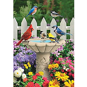 Spring Garden Friends Garden Flag Birds Birdbath Floral 12.5" x 18" Briarwood Lane