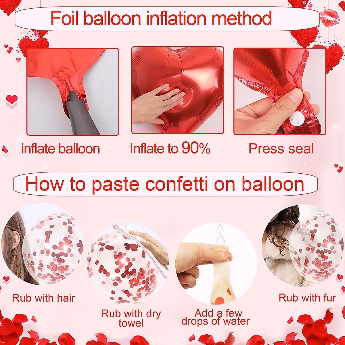 Red Valentines Day Decorations with Red Heart Balloons and Love Balloon, Fake Rose Petals for Wedding Decor, Anniversary Decorations Romantic with red Latex Balloons and Heart Hanging Decor