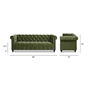 Jennifer Taylor Home Alto 88" Tufted Chesterfield Sofa, Olive Green Performance Velvet