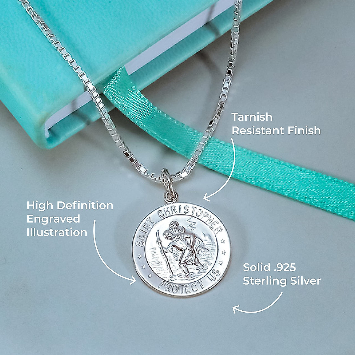 PicturesOnGold.com Saint Christopher Religious Medal - Solid Sterling Silver, 3/4 Inch Size of a Nickel