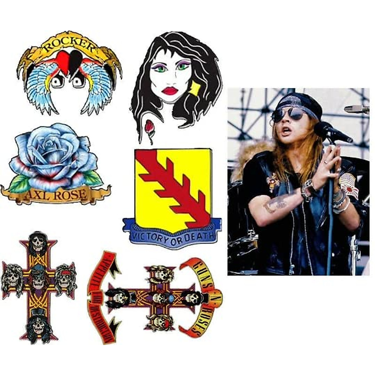 Axl Rose complete set of Fake Temporary Tattoos