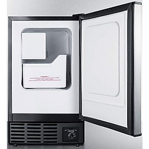 Summit BIM25 15" UL Listed Compact Ice Maker with 1 cu. ft. Capacity 12 lbs. Daily Ice Production Insulated Storage Bin Manual Defrost and Reversible Door in Stainless