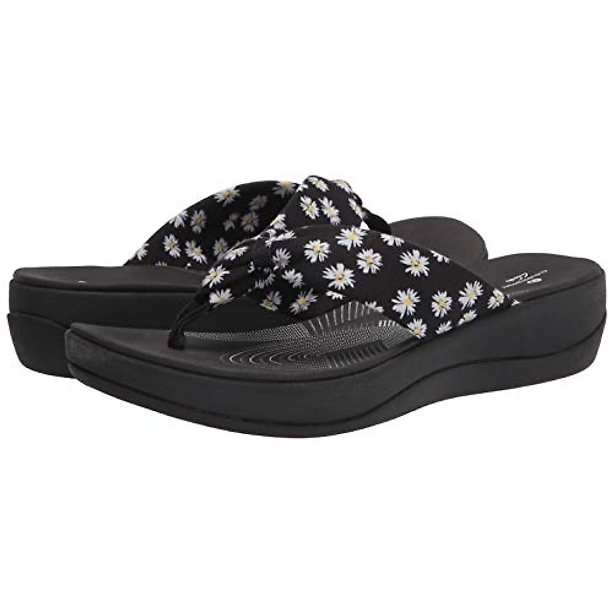 Clarks Women's Arla Glison Flip-Flop, Black Textile With Daisies, 8