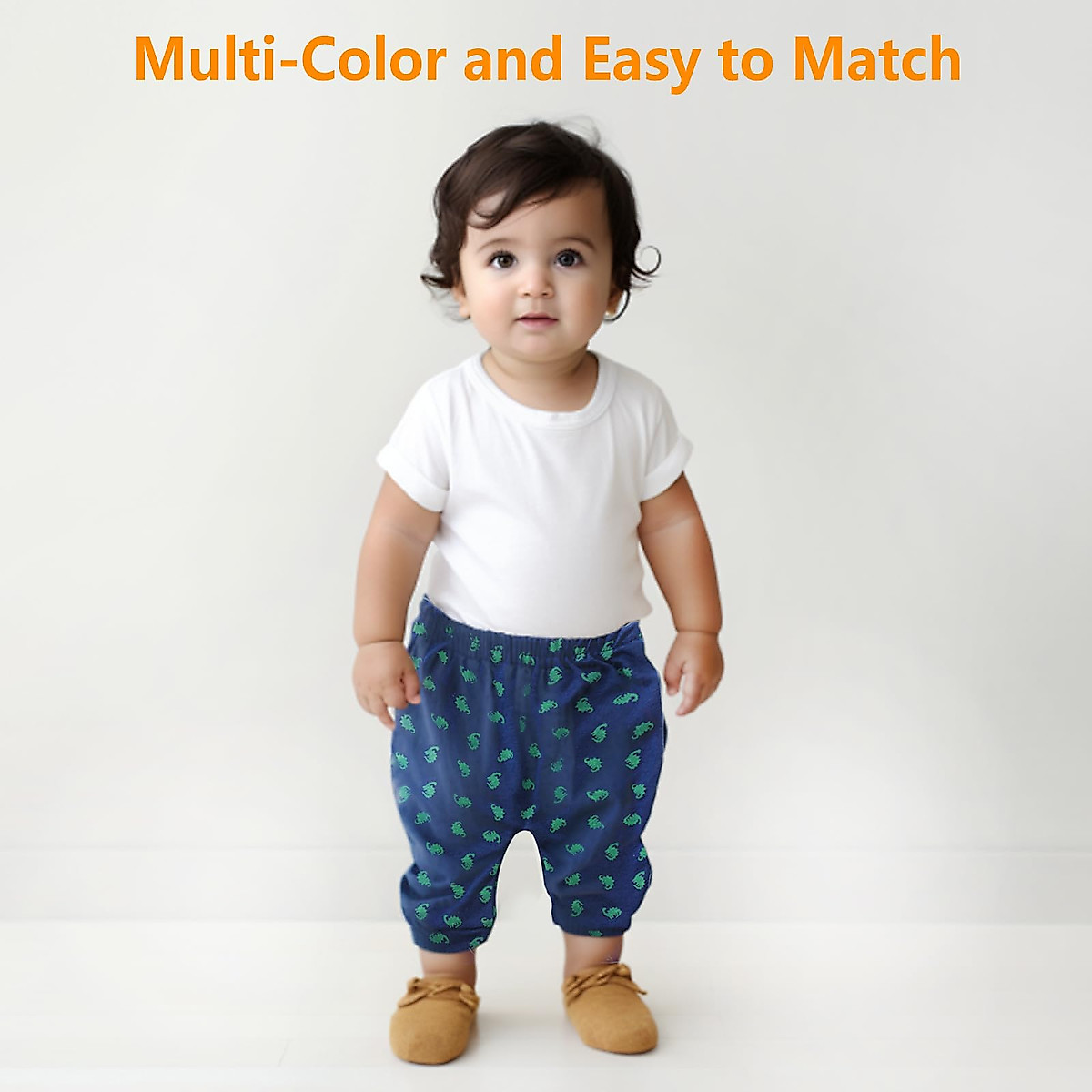 Hakochia Soft and Comfy 100% Cotton Baby Pants for Baby Boys and Girls with Ample Diaper Room 0-12 Months Blue
